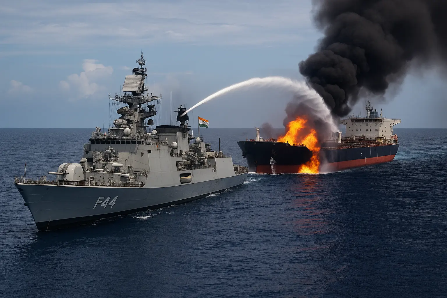 Indian Navy’s INS Tabar Rescues Crew, Battles Major Fire on Oil Tanker ...